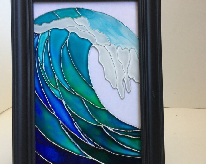 Stained Glass Wave, Glass Painting, Small Painted Glass, Gift Glass ...