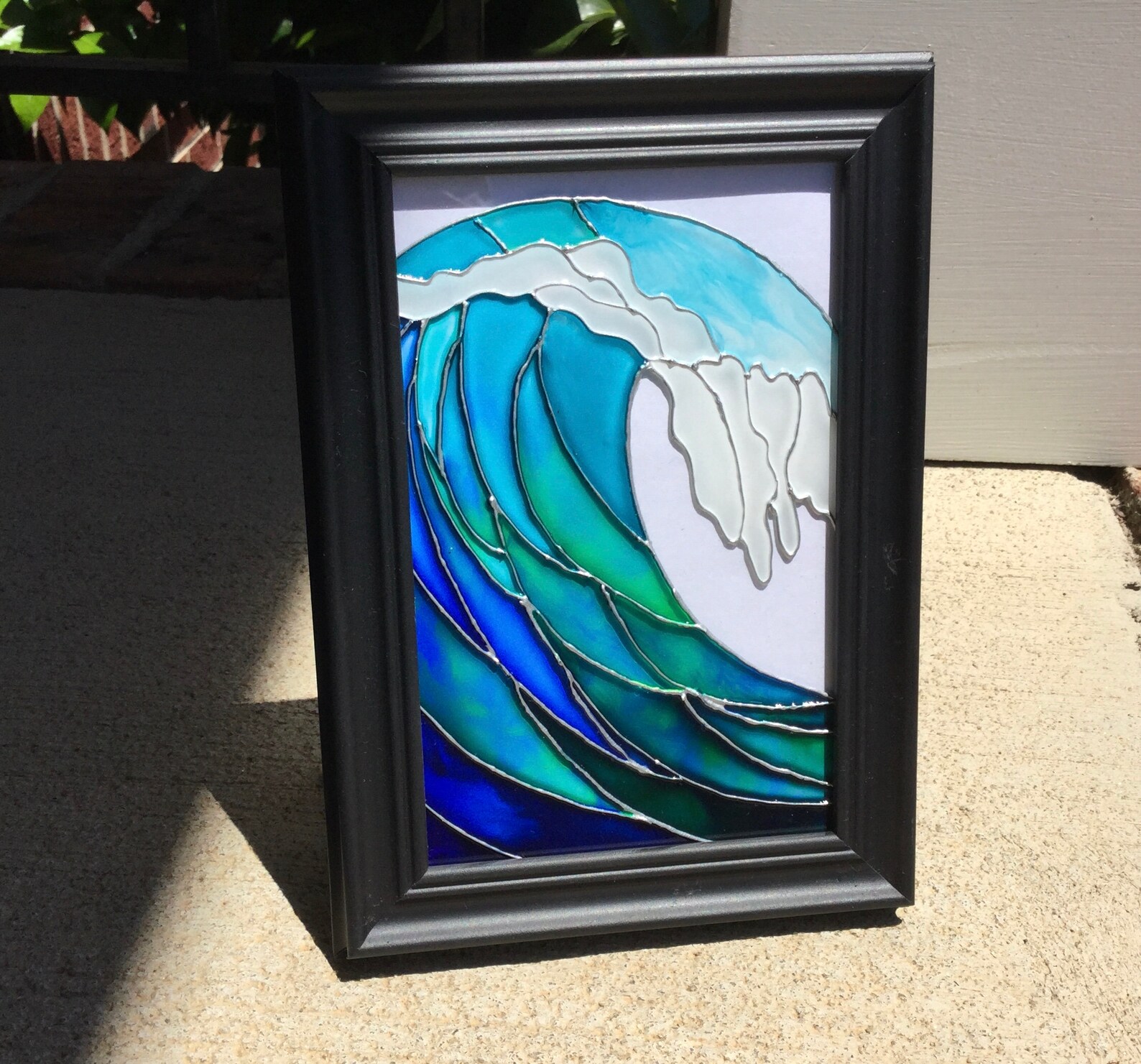 Stained Glass Wave, Glass Painting, Small Painted Glass, Gift Glass ...