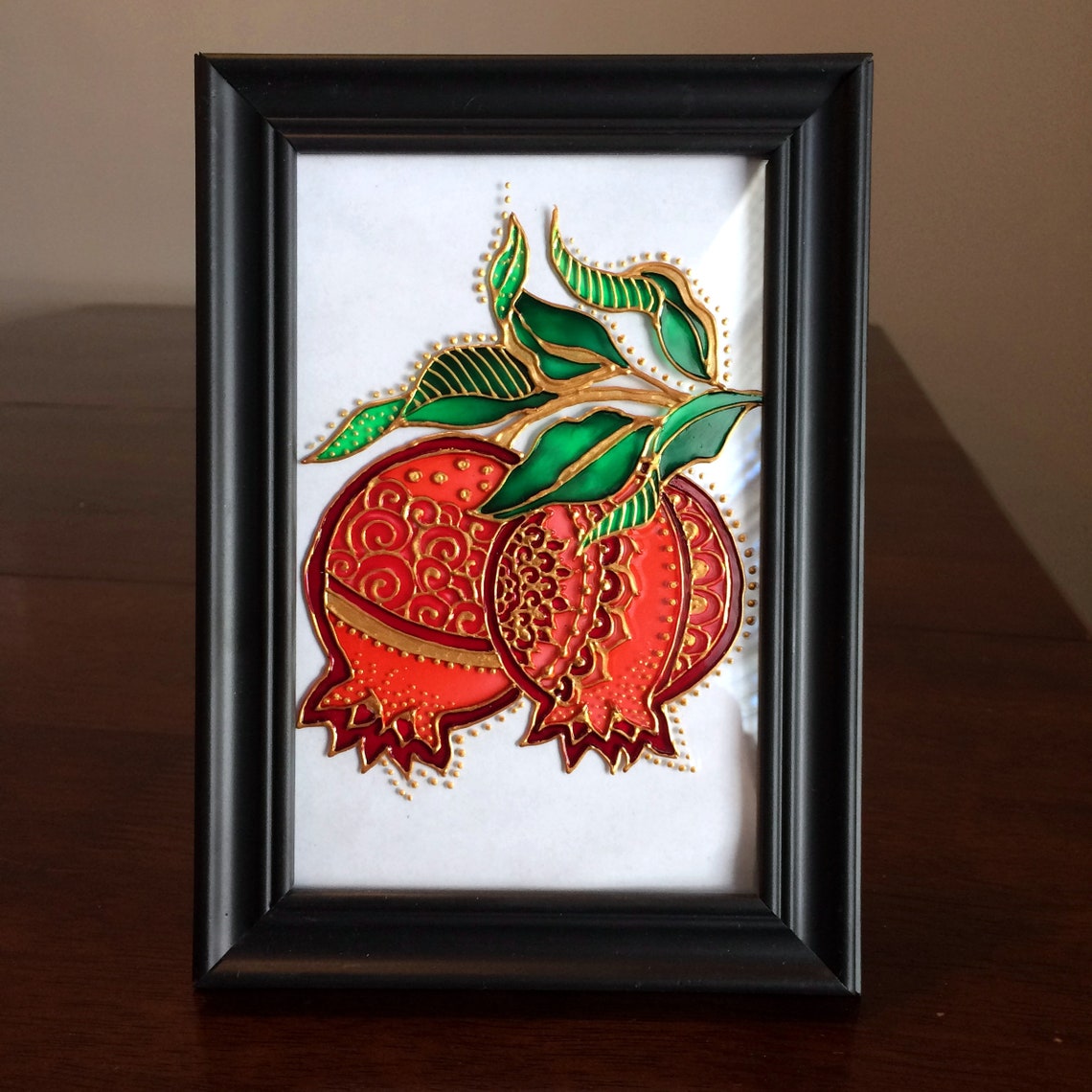 Stained Glass Pomegranate, Glass Painting, Small Painted Glass, Gift ...
