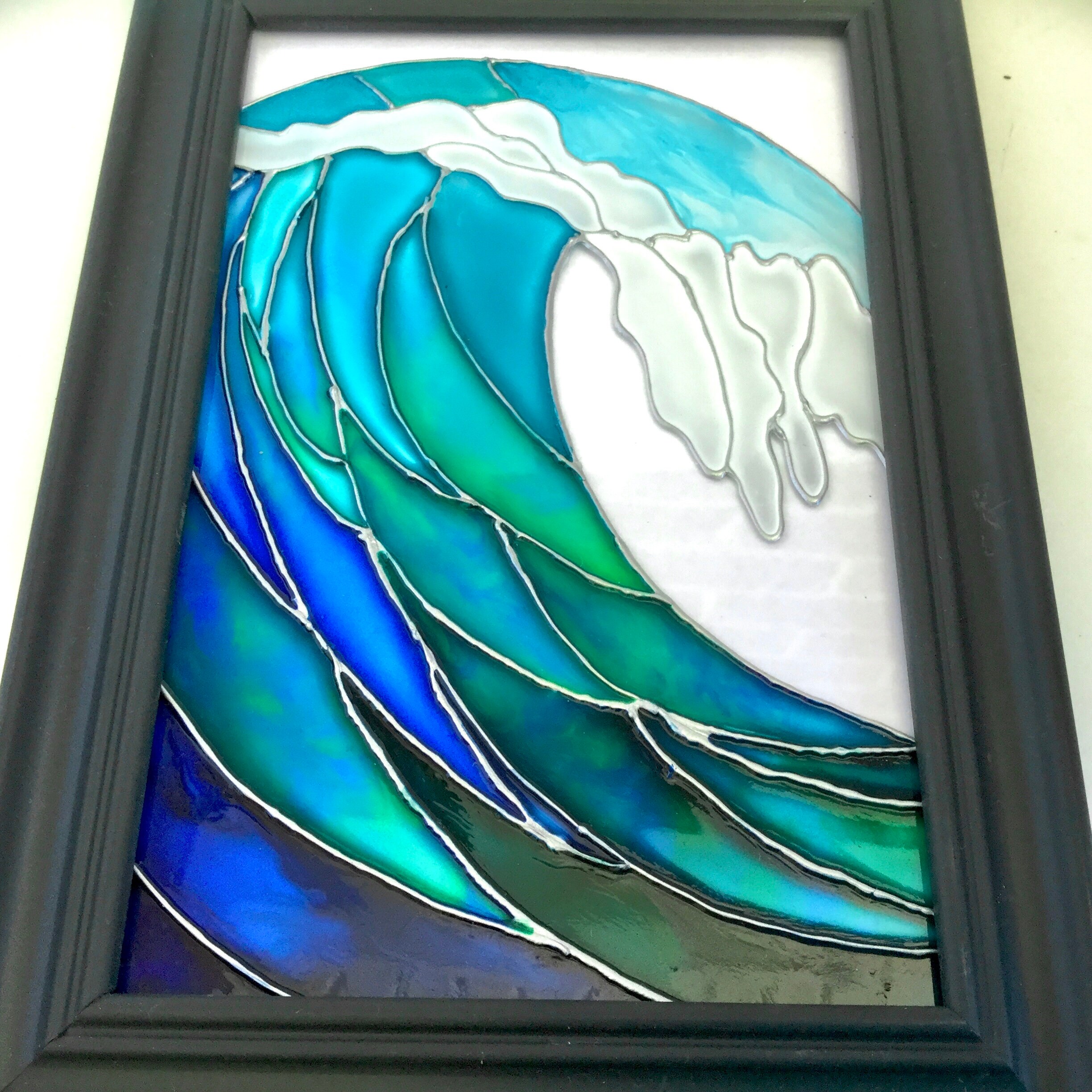 Stained Glass Wave Glass Painting Small Painted Glass Gift - Etsy