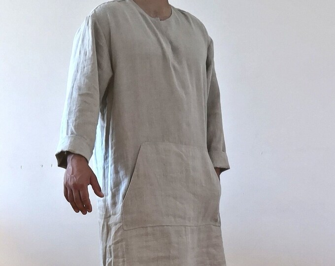 Men"s Linen Night Gown. All Sizes Linen Shirt.mens Lounge Wear.natural ...