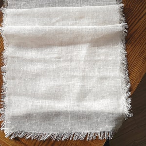 Fringed Linen Table Runner. off White Linen. Natural Linen Table Cloth ...
