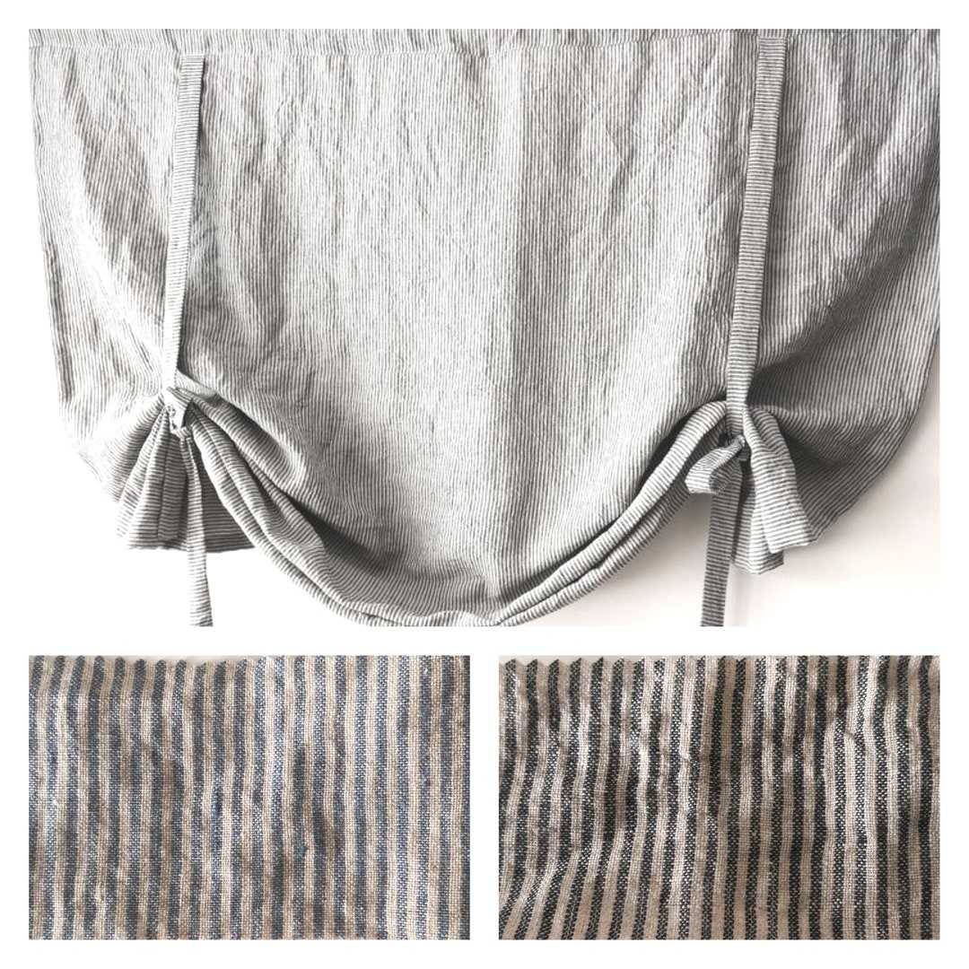 37 Long .striped Linen Valance. Gardine Leinen. Linen Curtains ...
