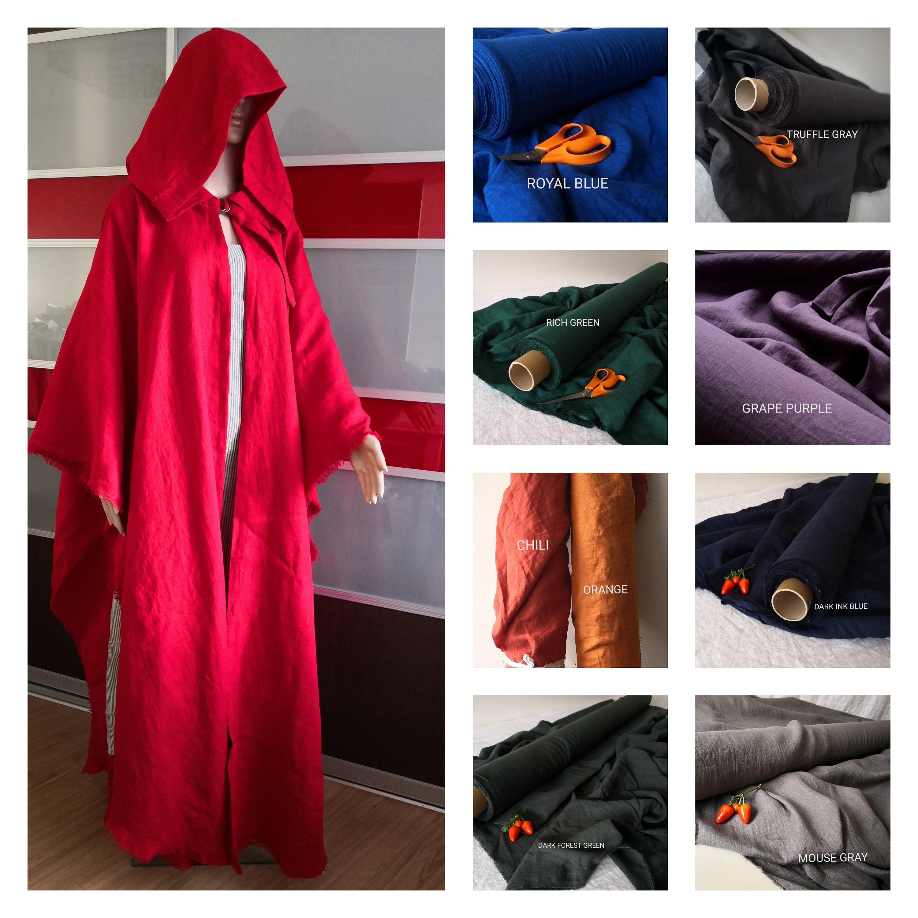 Long Linen Cloak. Cloak With Attached Hood. Ranger Cloak. - Etsy