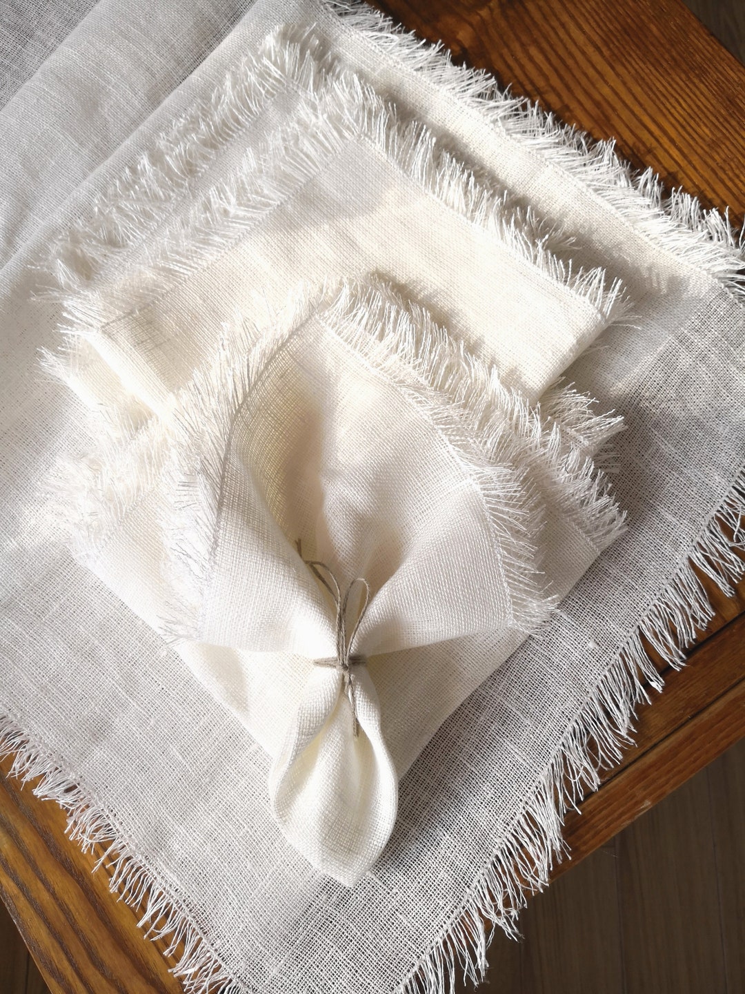 Set of 30. Wedding Napkins. Fringed Napkins.off White Linen Napkins ...