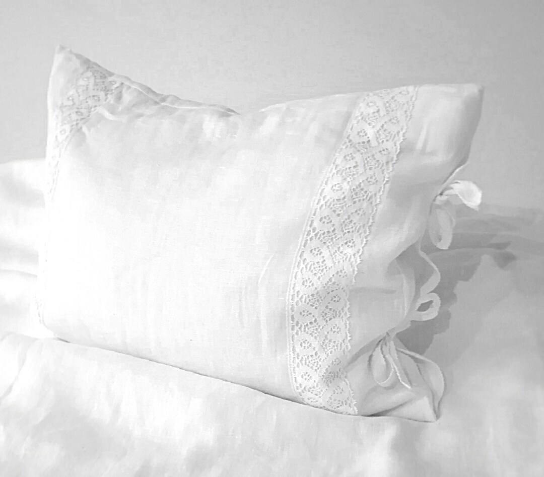Linen Pillowcase.crochet Lace Pillowcase. White Pillowcase 4 Designs ...