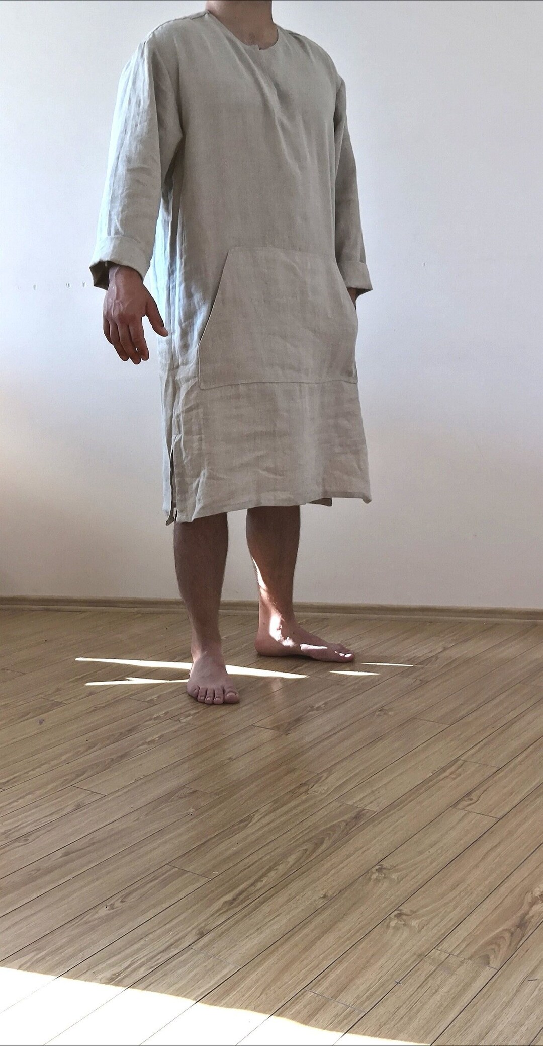 Men"s Linen Night Gown. All Sizes Linen Shirt.mens Lounge Wear.natural ...