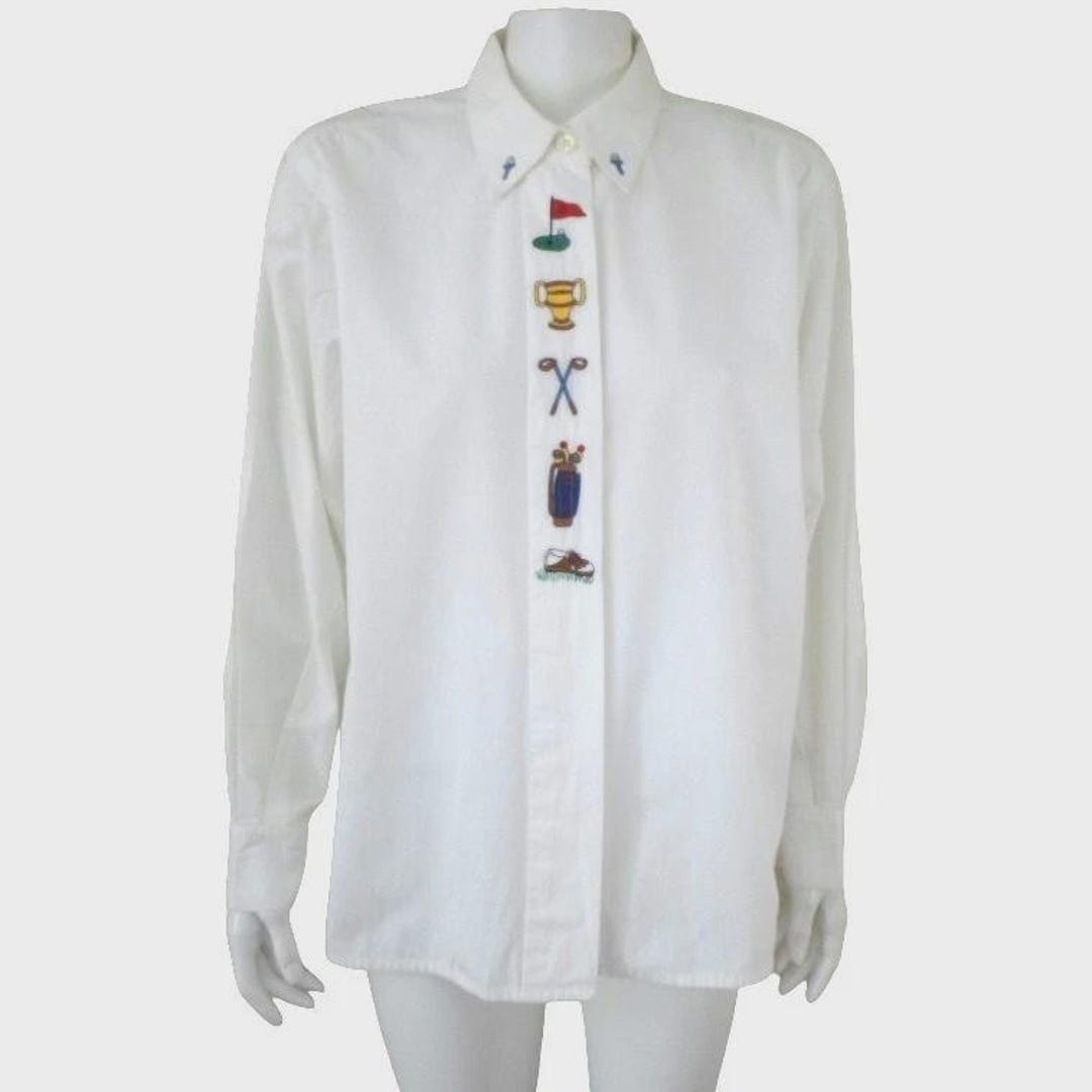 Vintage Peter Martin White Golf Theme Shirt Long Sleeve Button up ...