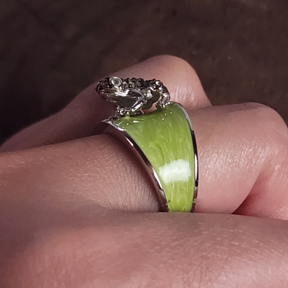 Silver Green Enamel Finish Green Stone Frog, Green Fr… - Gem