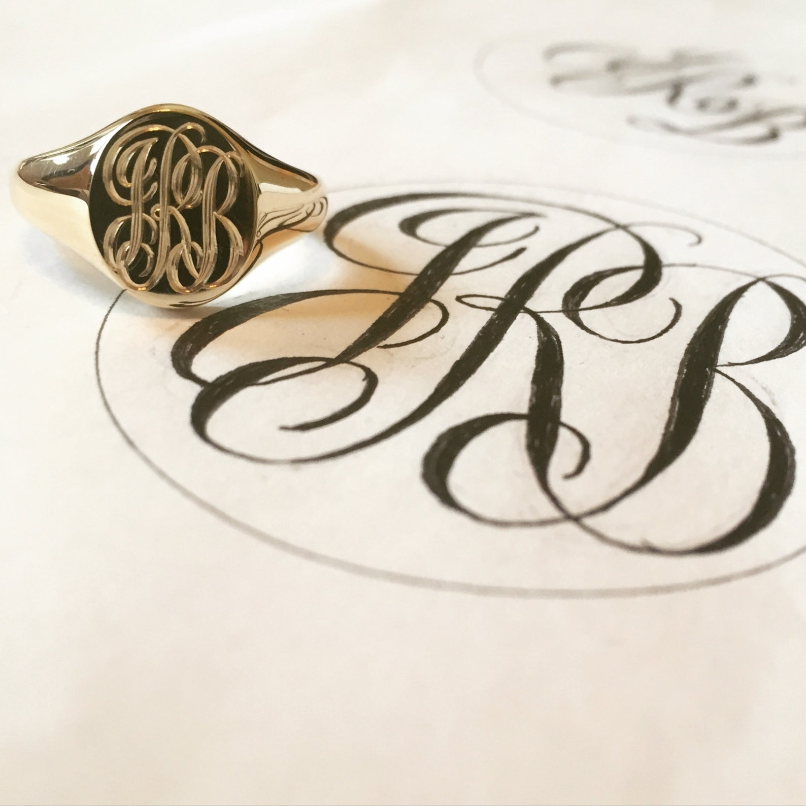Silver, Gold or Platinum Hand Engraved Signet Ring With Your Initials ...