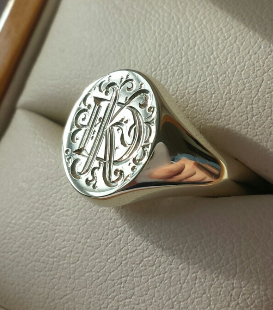 Silver Gold or Platinum Hand Engraved Signet Ring With Your - Etsy