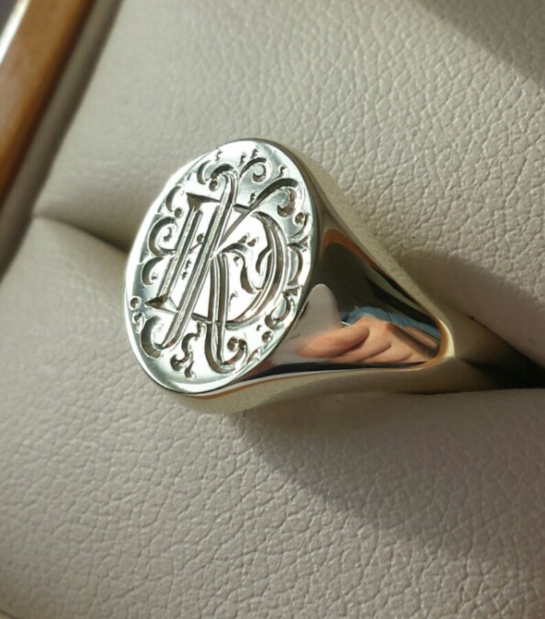 Silver Gold or Platinum Hand Engraved Signet Ring With Your - Etsy