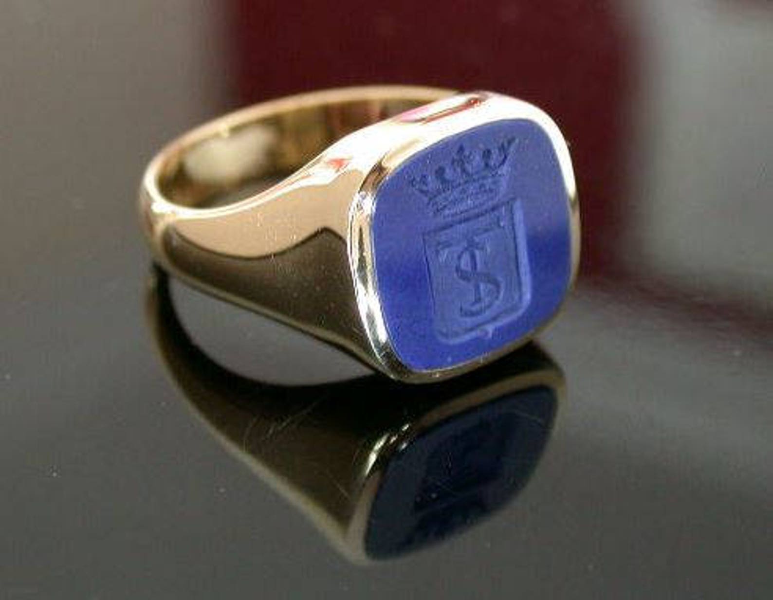 Men's 18k Gold Gemstone Set Signet Ring Seal Engraved With Wax ...