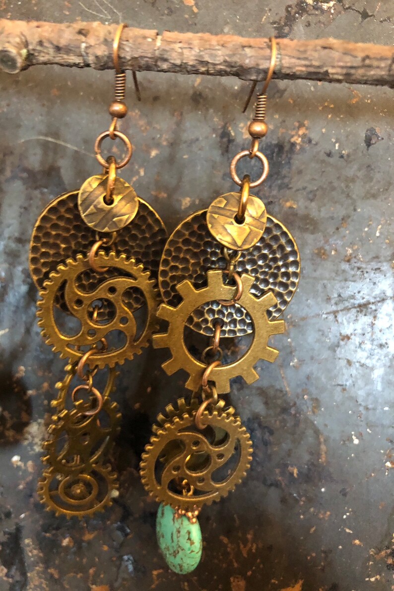 Steampunk, Asymmetric Cog and Gear Earrings - Etsy