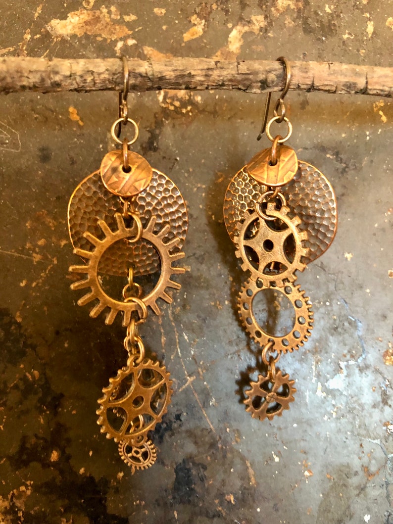 Steampunk, Asymmetric Cog and Gear Earrings - Etsy