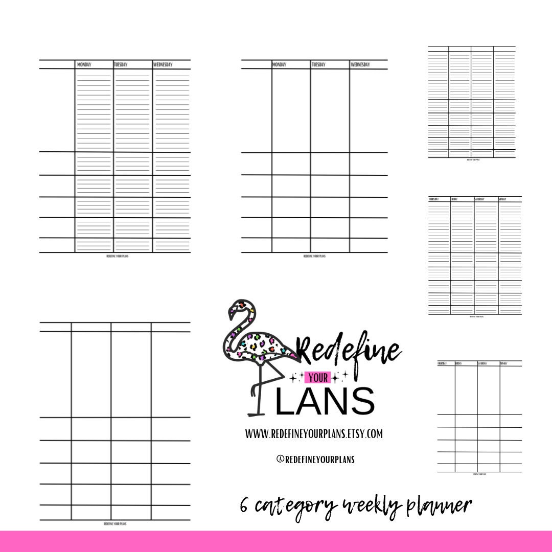 Weekly Planner-6 Category Planner-lines and Unlined-digital-printable ...
