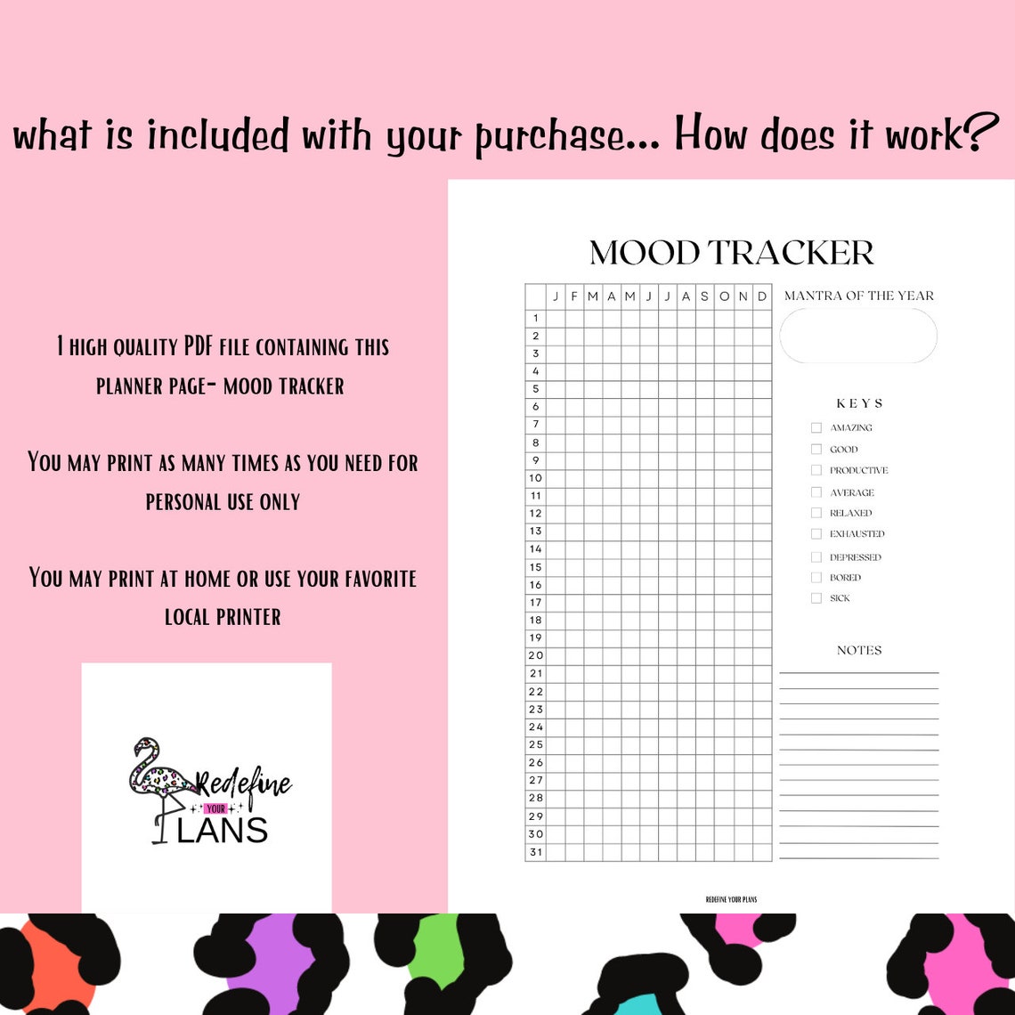 Mood Tracker| Printable Mood Tracker| Planner Insert| Digital Download ...