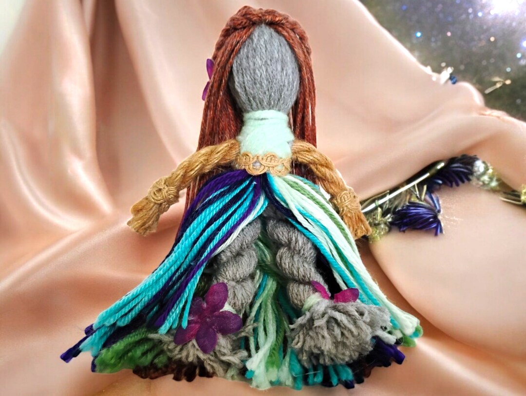 Handcrafted Yarn Doll - Unique Multicolored Fiber Art Doll With Floral ...