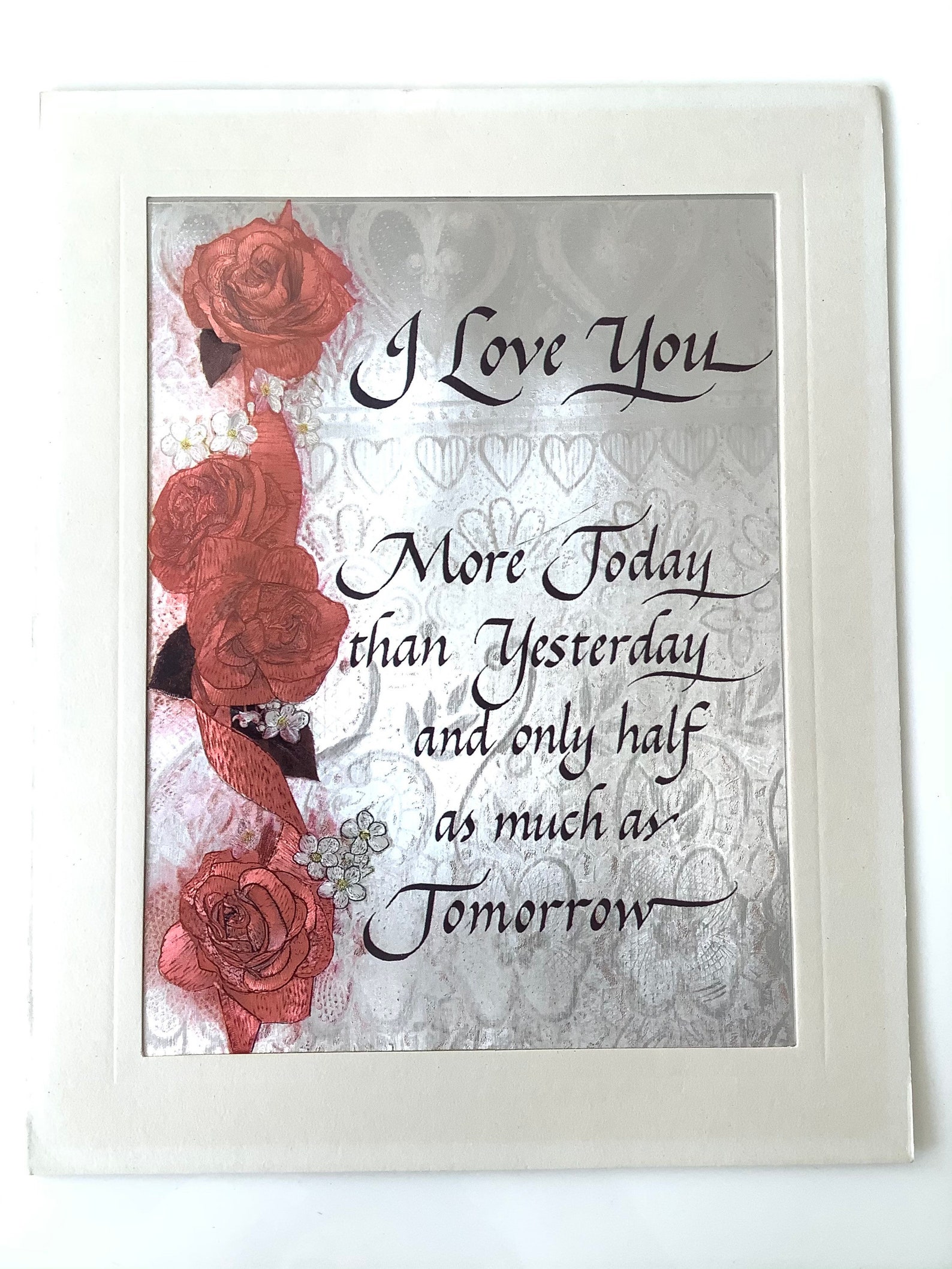 Vintage Silver Foil Art Poster I Love You More Today With Red - Etsy