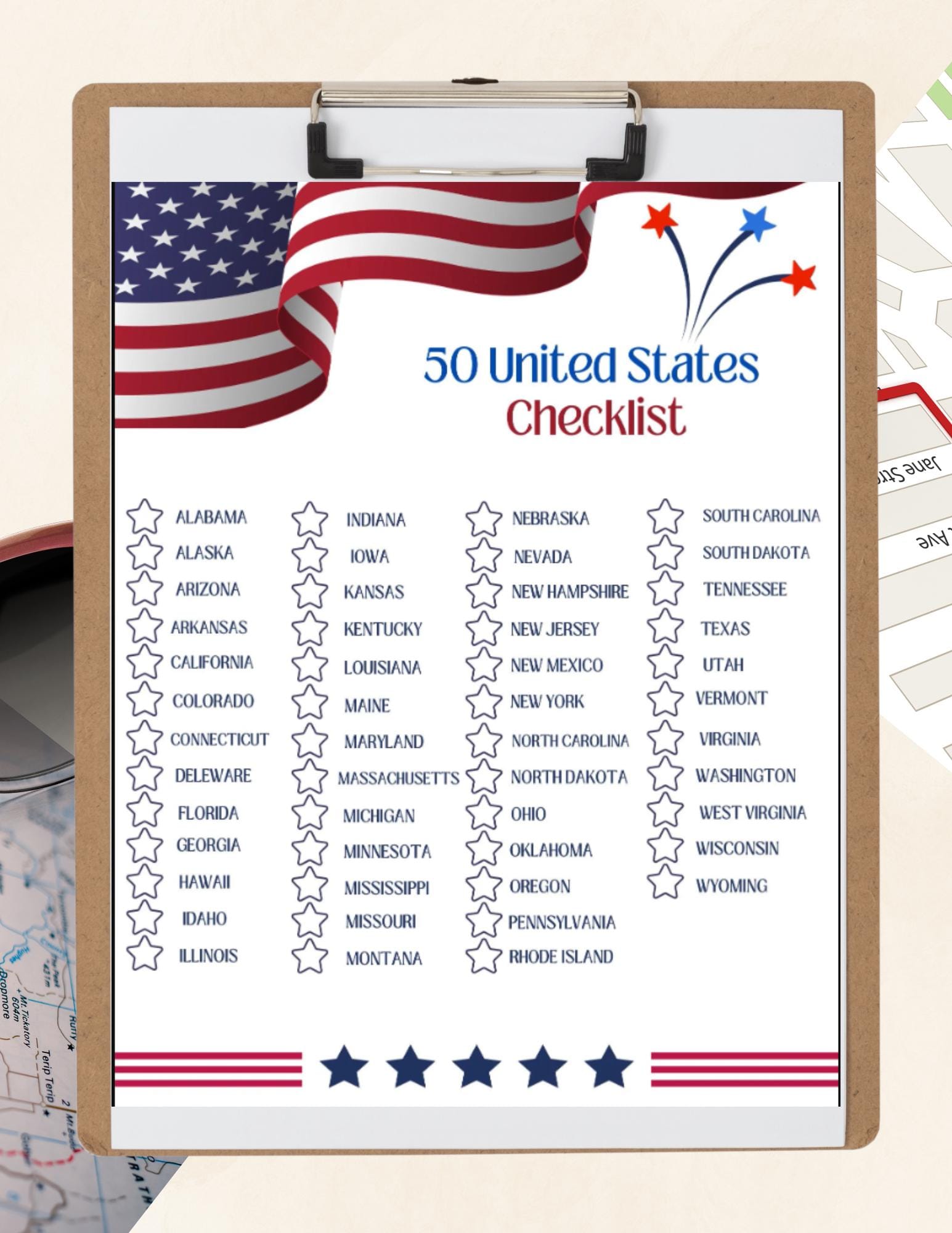 50 States Travel Checklist Printable – USA Road Trip Tracker, Family ...