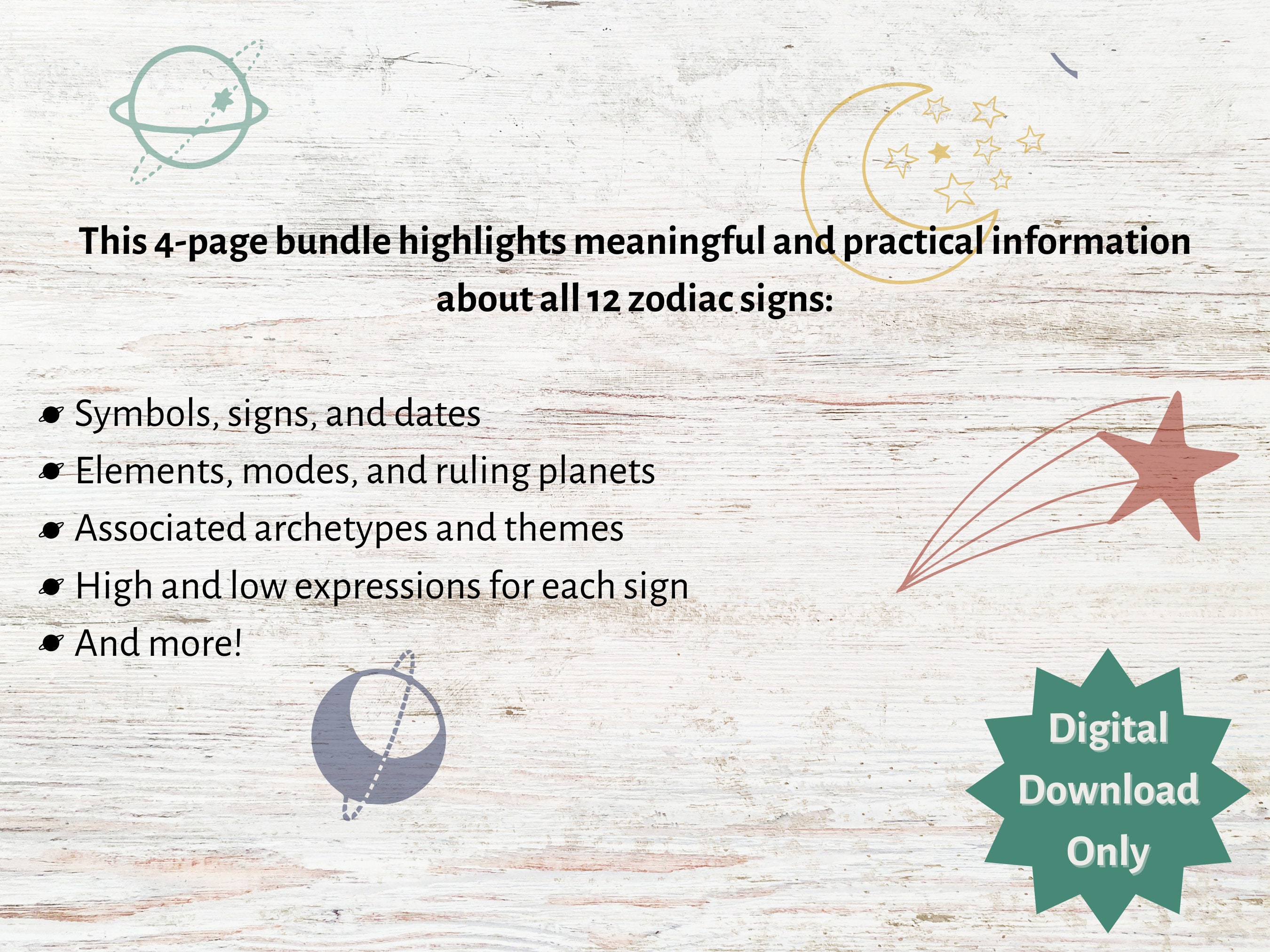 Zodiac Sign PDF Symbol Cheat Sheet for Astrologers, Witches, Grimoire ...