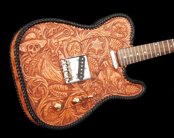 Carved Leather Bound Telecaster Guitar Body / Handtooled Leather Texas ...