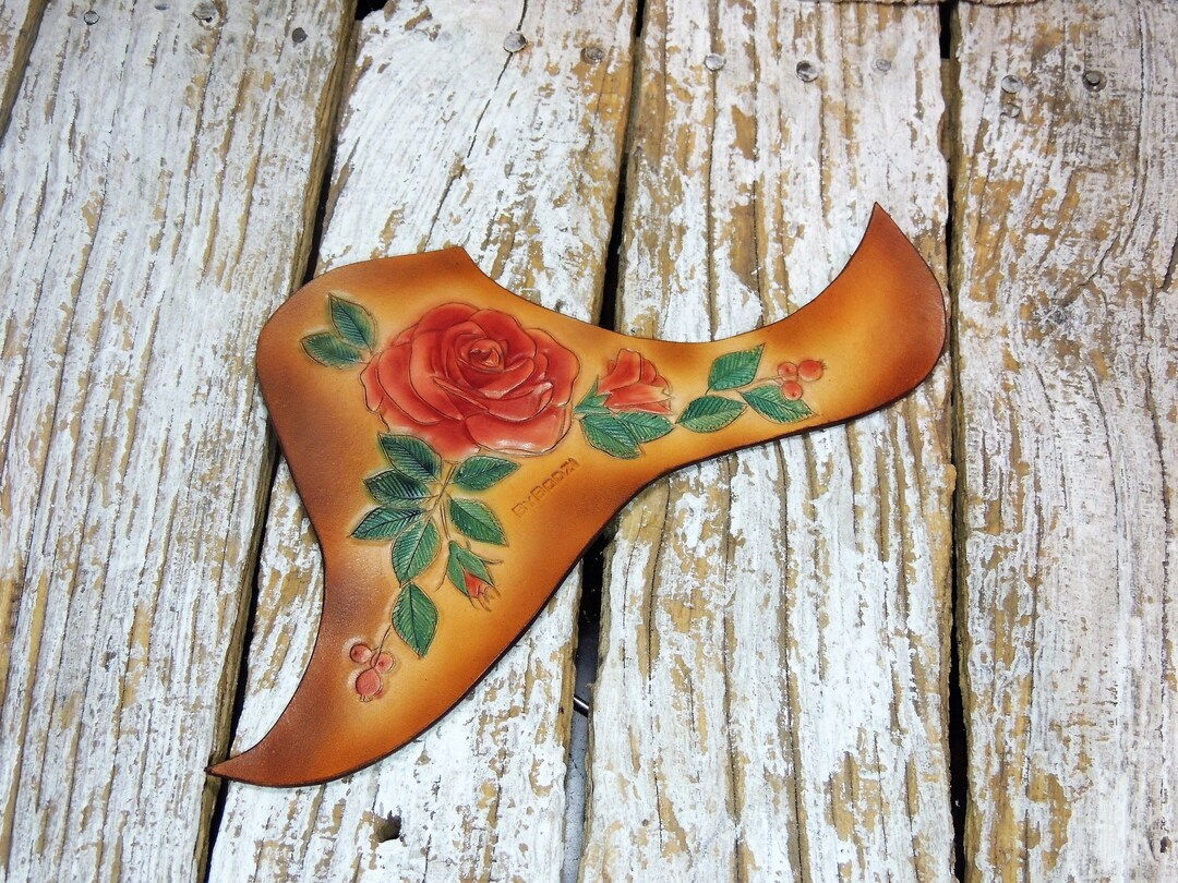 Carved Leather Pick Guard for Acoustic Guitar / Leather Acoustic ...