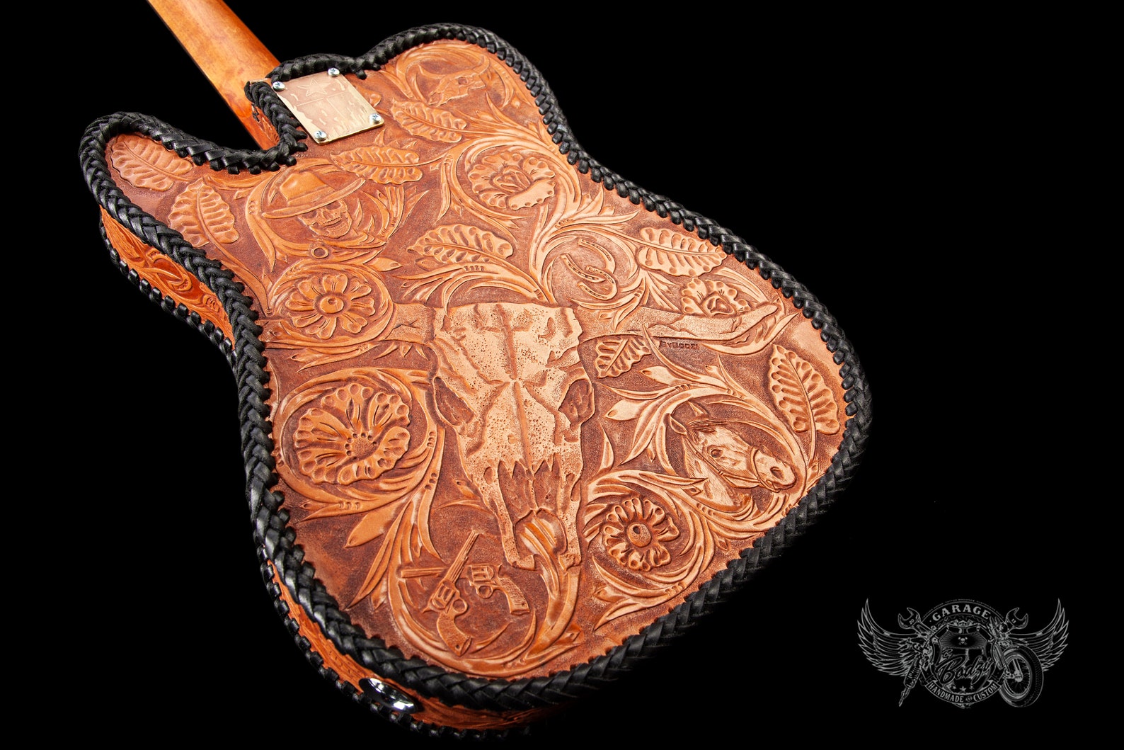 Carved Leather Bound Telecaster Guitar Body / Handtooled Leather Texas ...