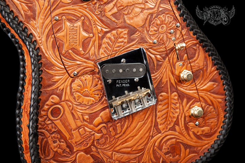 Carved Leather Bound Telecaster Guitar Body / Handtooled Leather Texas ...