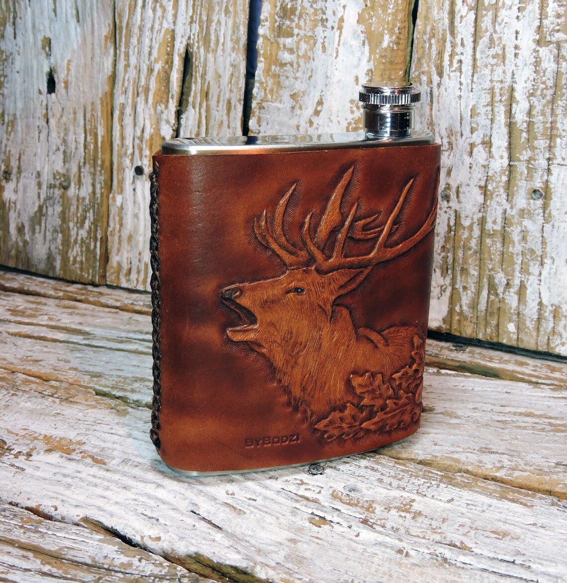Carved Leather Flask Cover With Stainless Steel Flask / Gift | Etsy