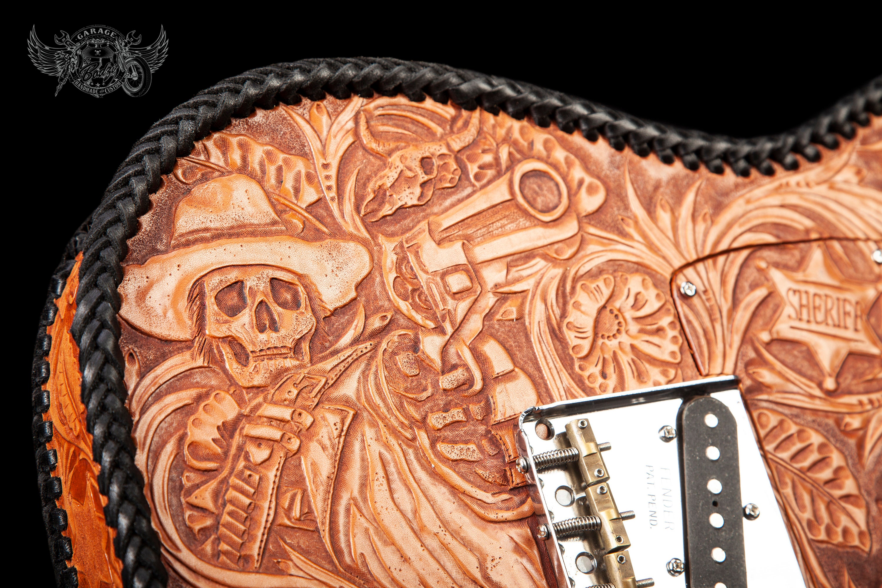Carved Leather Bound Telecaster Guitar Body / Handtooled Leather Texas ...