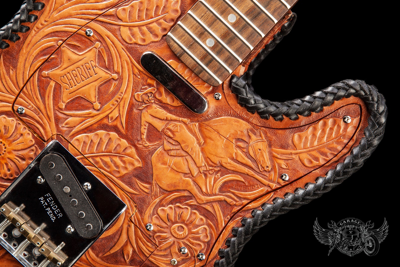 Carved Leather Bound Telecaster Guitar Body / Handtooled Leather Texas ...