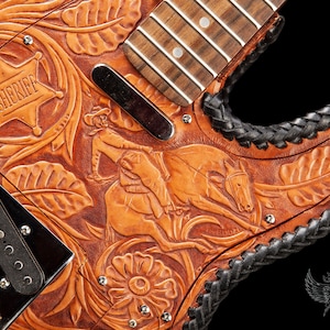 Carved Leather Bound Telecaster Guitar Body / Handtooled Leather Texas ...