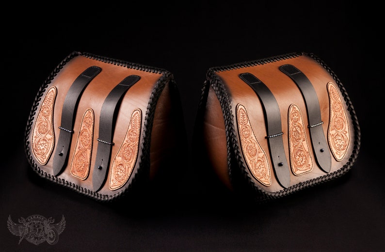 Carved Custom Leather Motorcycle Saddlebags and Tool Bag / - Etsy