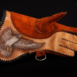 Handmade Leather Falconry Glove / Hand Tooled Leather Falconry Gauntlet ...
