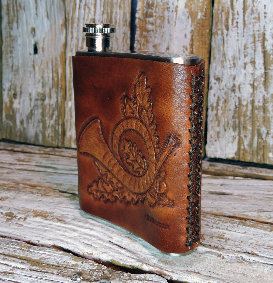 Carved Leather Flask Cover With Stainless Steel Flask / Gift | Etsy