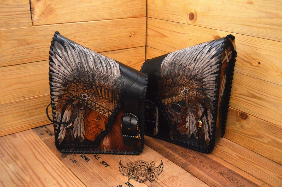 Custom Motorcycle Saddlebags - Unique Chief Hand Tooled Leather ...