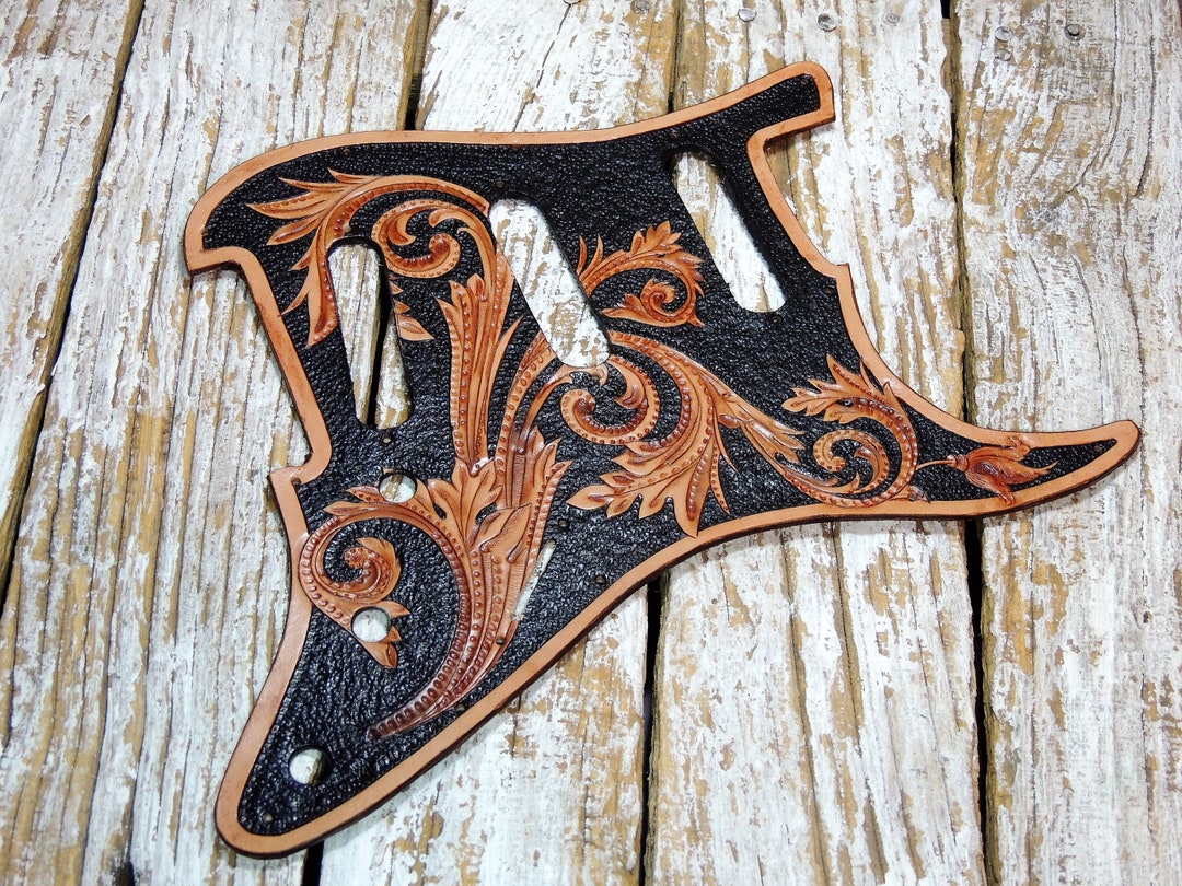 Custom Pickguard for Stratocaster With Tremolo Cover - Leather Unique ...