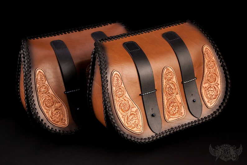 Carved Custom Leather Motorcycle Saddlebags and Tool Bag / - Etsy