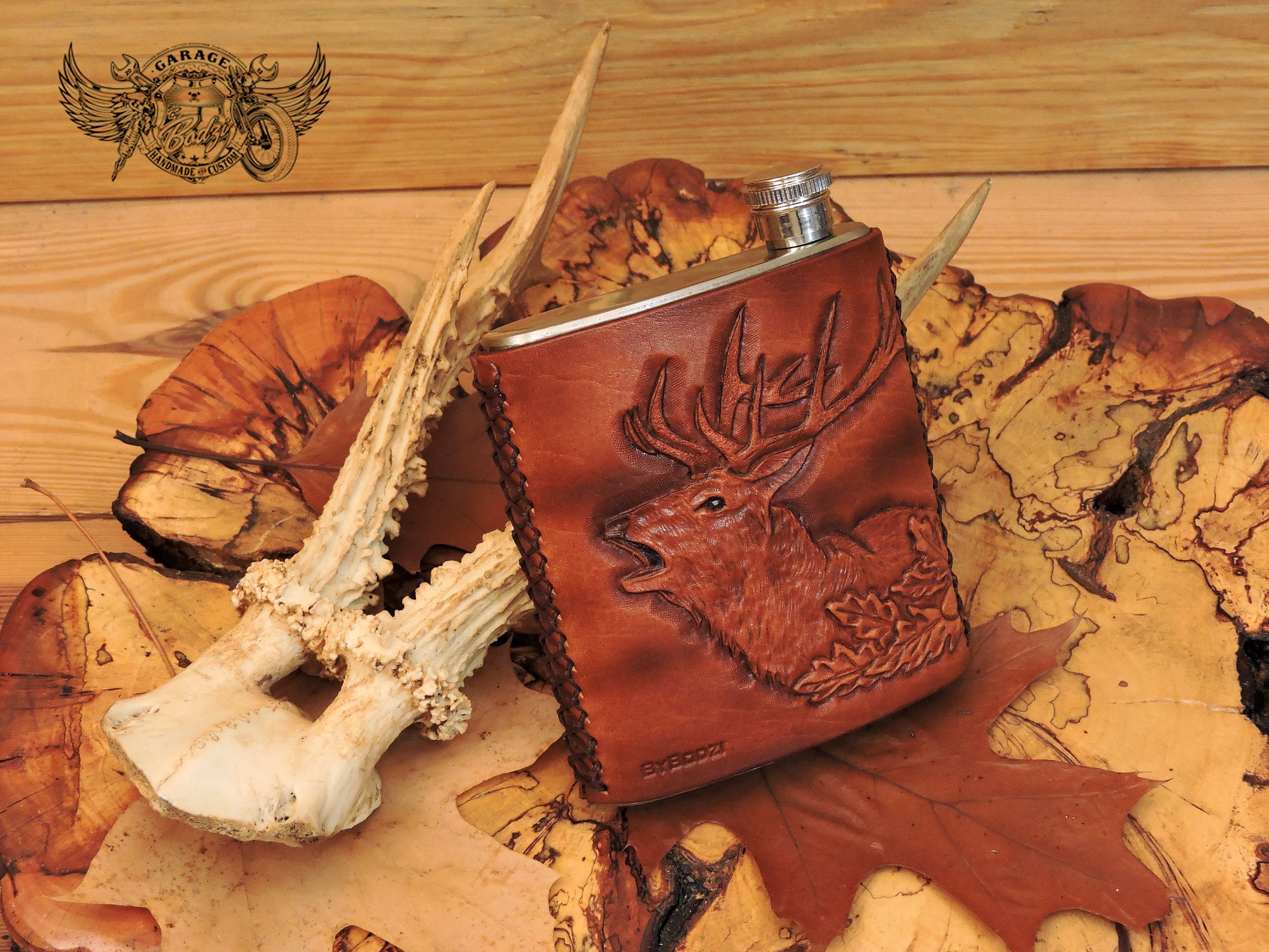 Carved Leather Flask Cover With Stainless Steel Flask / Gift - Etsy