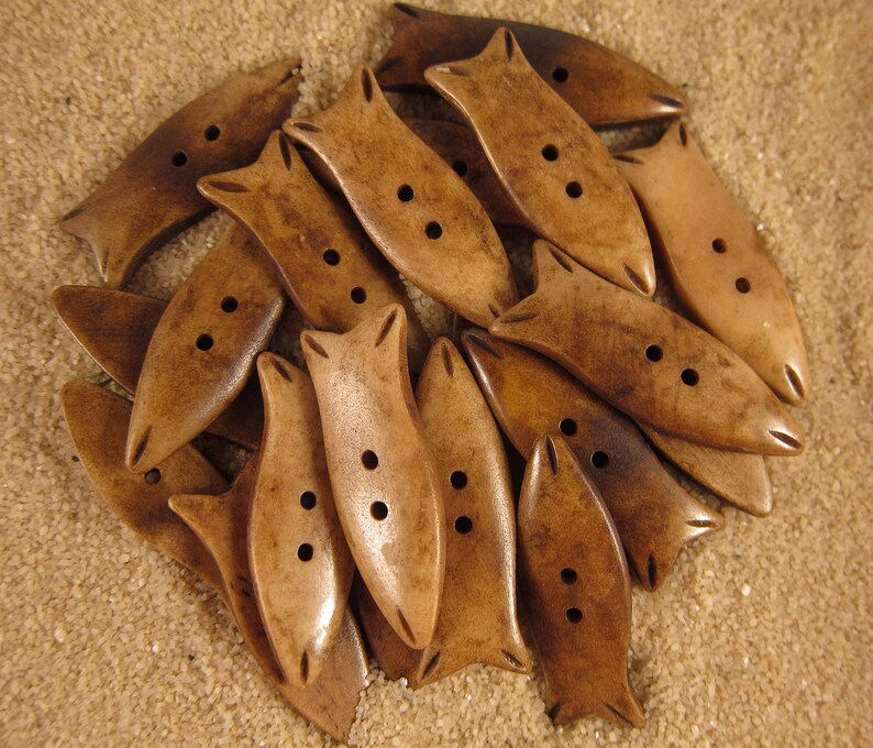 Large Brown Fish 2-hole Carved Yak Bone Buttons - 2 Pack - Fair Trade ...