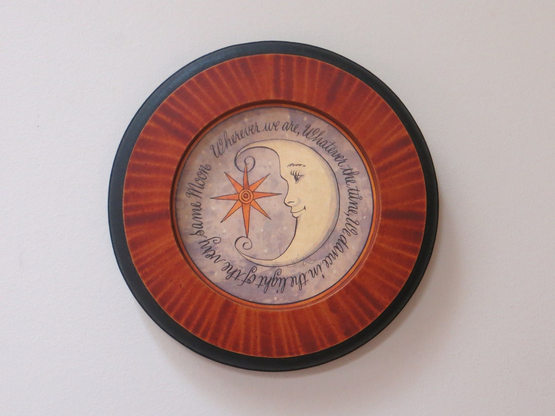 Round Framed Blue Moon Print in Grained Frame - Etsy