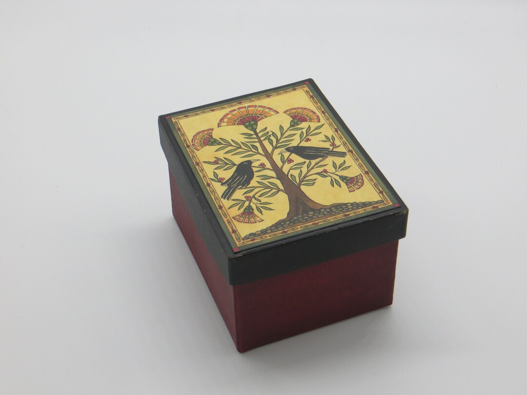 Crow Fraktur Tree Small Paper Mache Storage Gift Box - Etsy