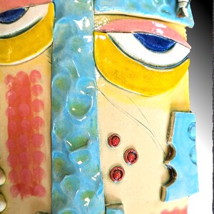 Abstract Face Art Mask Set Clay Ceramic Handmade Colorful Contemporary ...