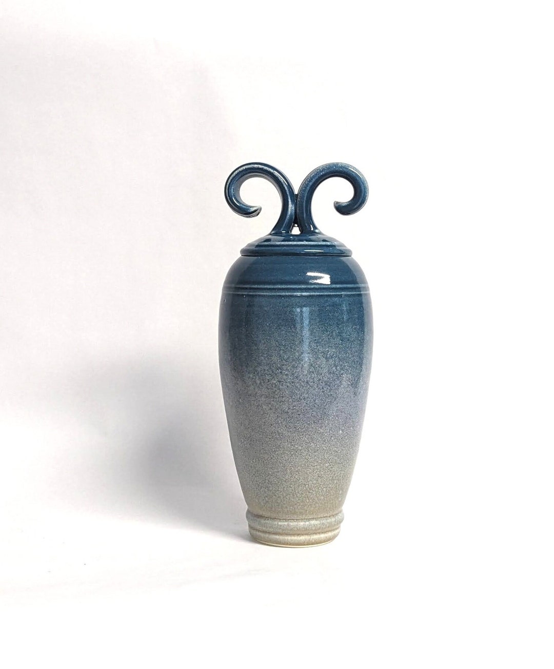 Blue and Gray Ceramic Covered Jar Wheel Thrown Handmade Stoneware ...