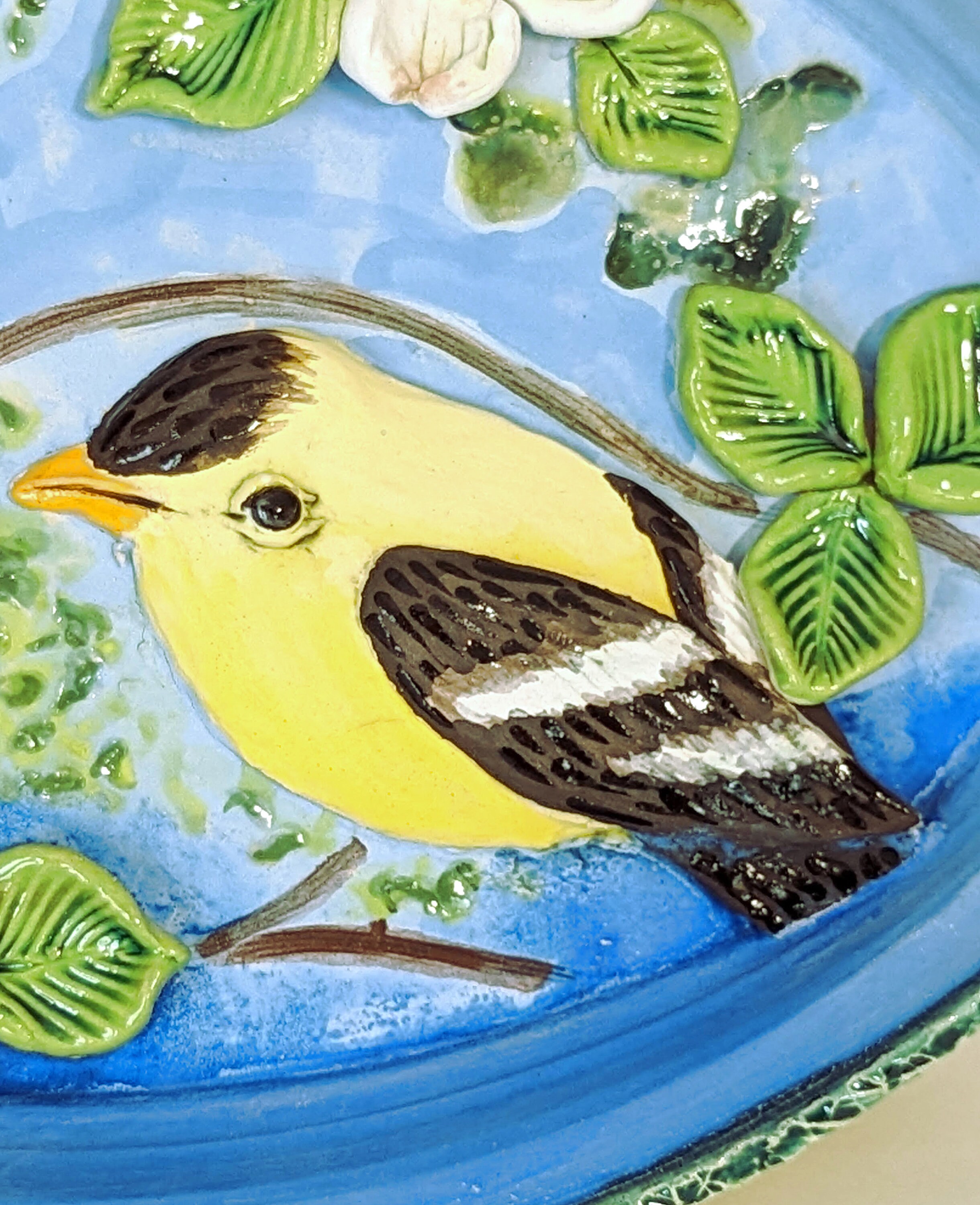 Bird Goldfinch Dogwood Ceramic Nature Wall Art Yellow Blue Colorful ...