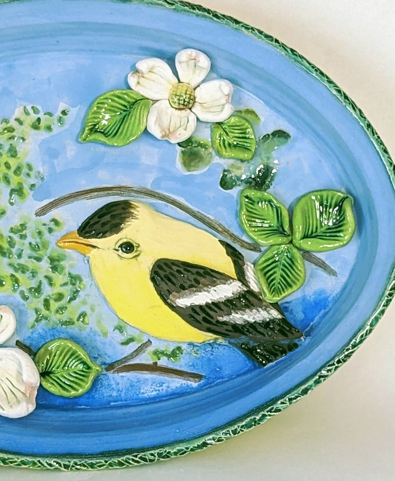 Bird Goldfinch Dogwood Ceramic Nature Wall Art Yellow Blue Colorful ...