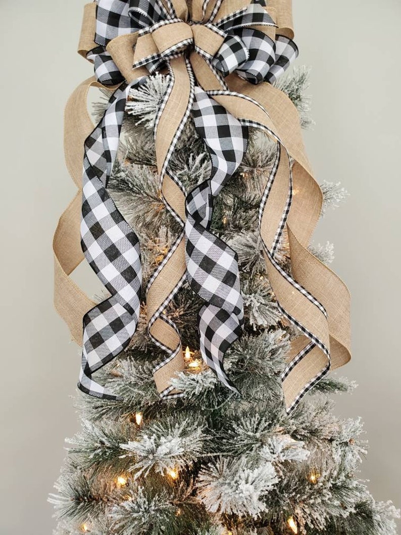 Buffalo Check Christmas Tree Topper Bow Farmhouse Style Etsy
