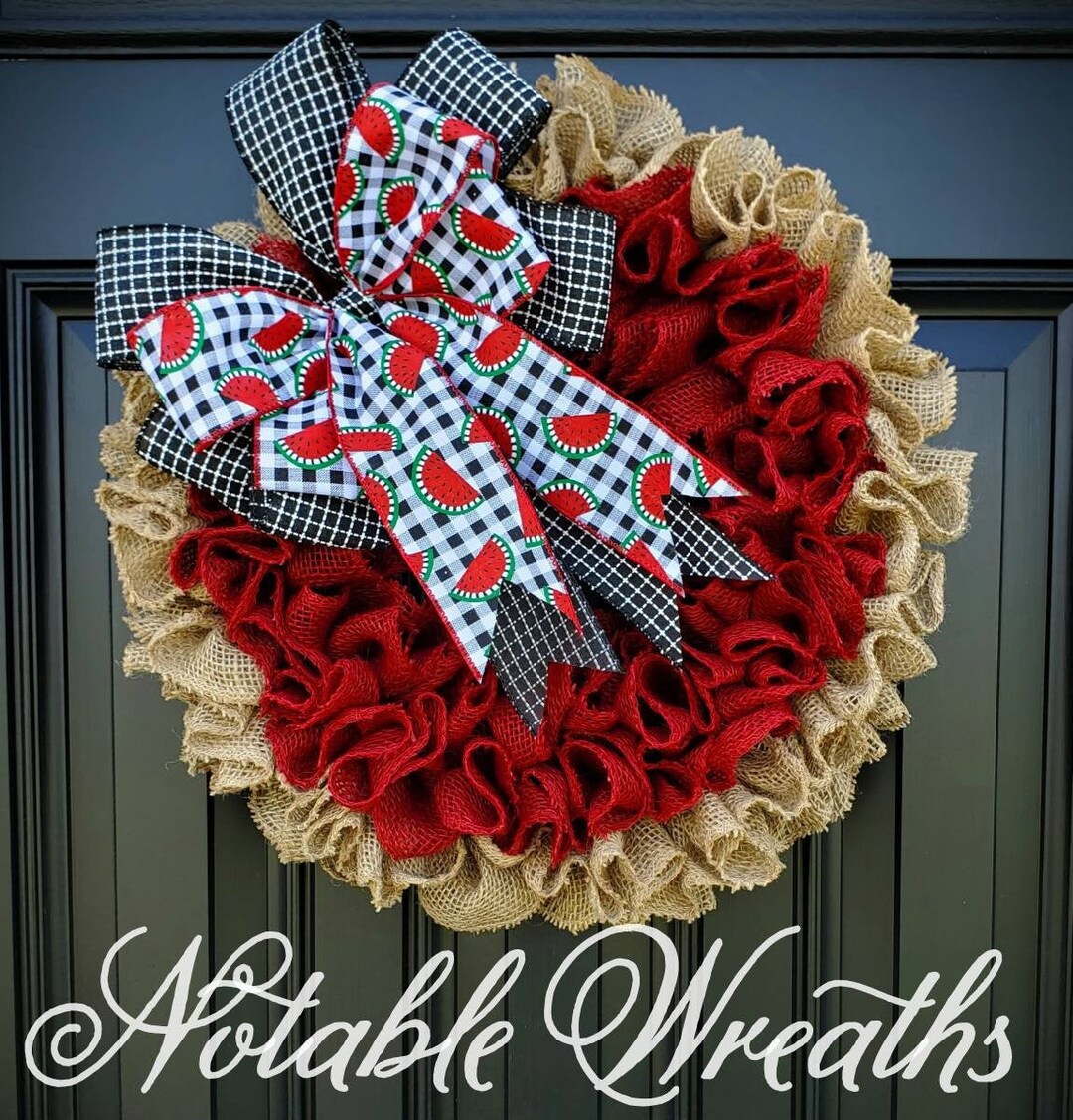 Watermelon Burlap Wreath: Red Ruffle Decor With Gingham Bow - Etsy