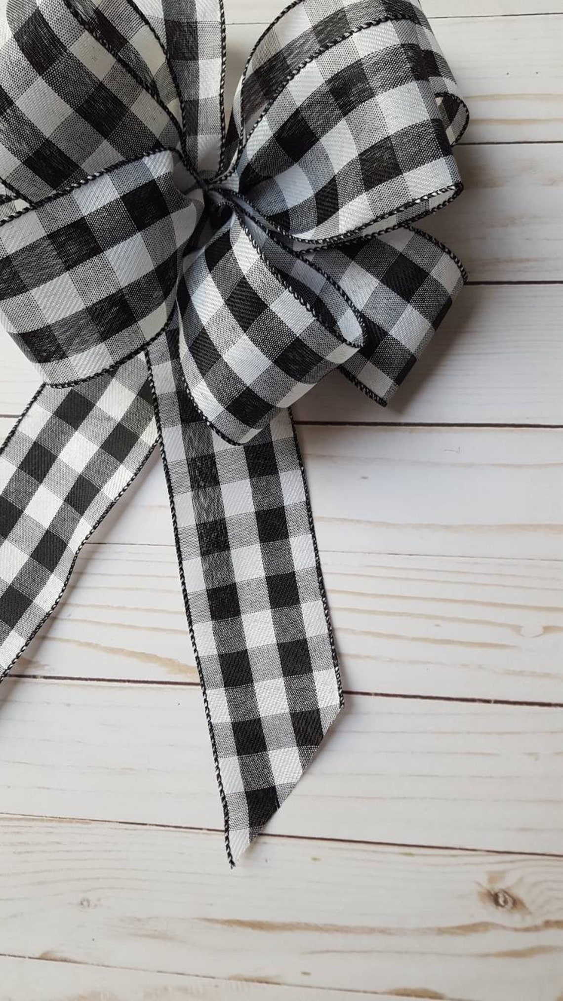 Wreath Bow Buffalo Check Plaid White And Black Rustic Etsy